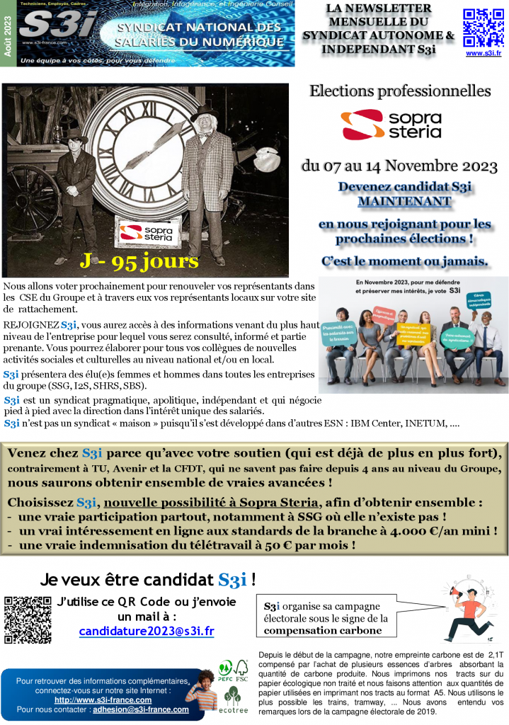 Information Syndicale et des élu(e)s au CSE SOPRA STERIA I2S et SSG ...