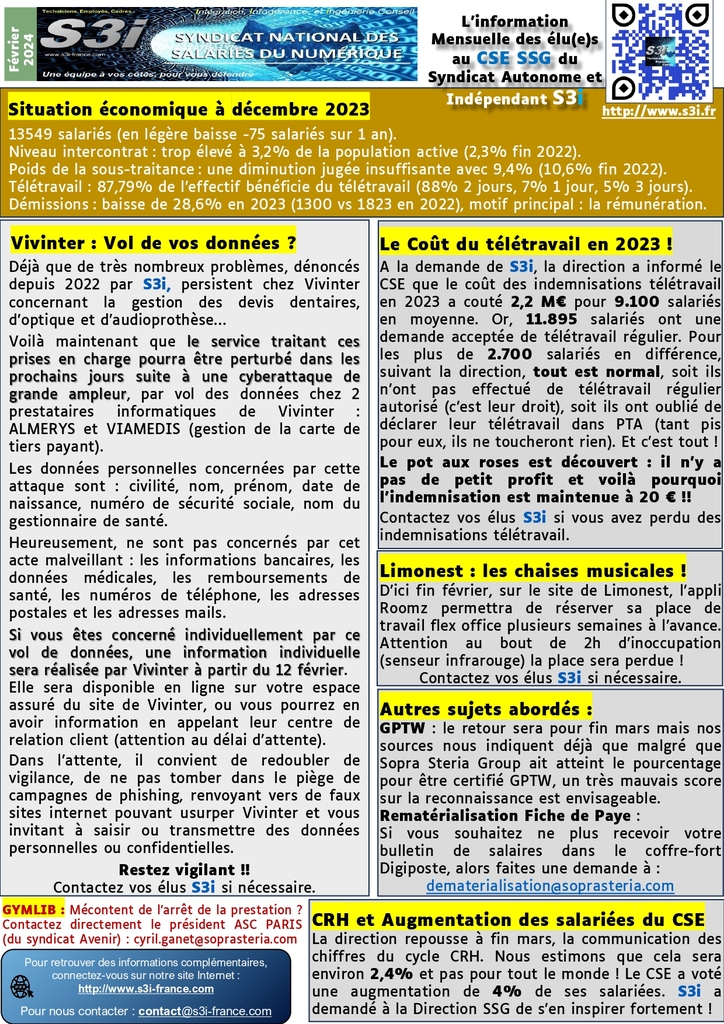 Information Syndicale et des élu(e)s au CSE Sopra Steria I2S et SSG ...